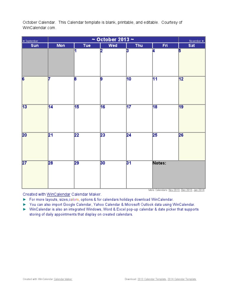 Editable October Calendar Template | PDF | Art
