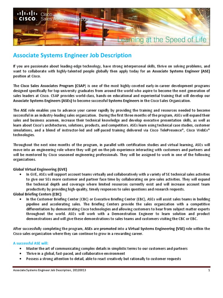CSAP Job Description ASE General | PDF | Cisco Systems | Academic Degree