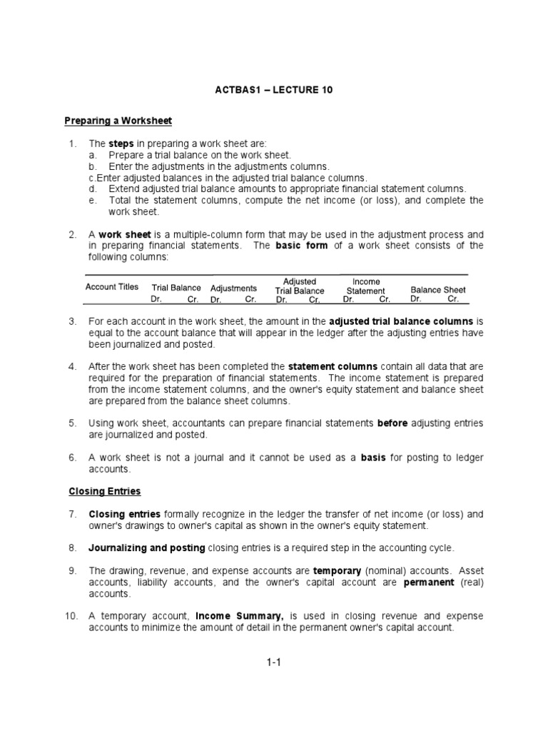 ACTBAS1 - Lecture 11 (Completion of Acctg Cycle) | PDF | Debits And Credits | Expense