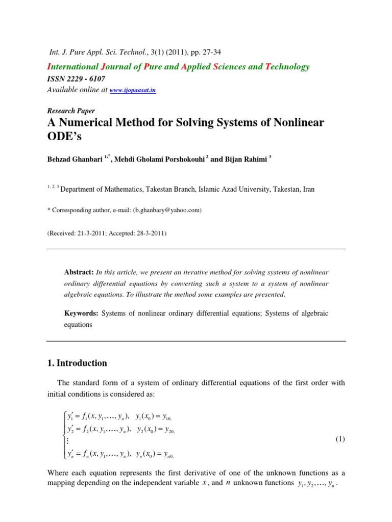 Solving Nonlinear ODE Systems | PDF | Nonlinear System | Differential ...