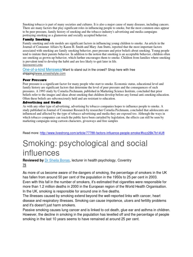 Smoking: Psychological and Social Influences: One-Of-A-Kind Menswear ...