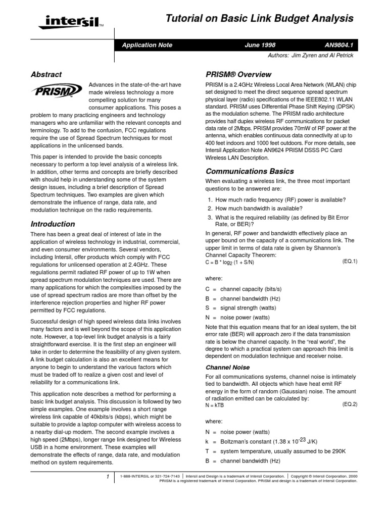 Tutorial On Basic Link Budget Analysis PDF | PDF | Radio Spectrum ...