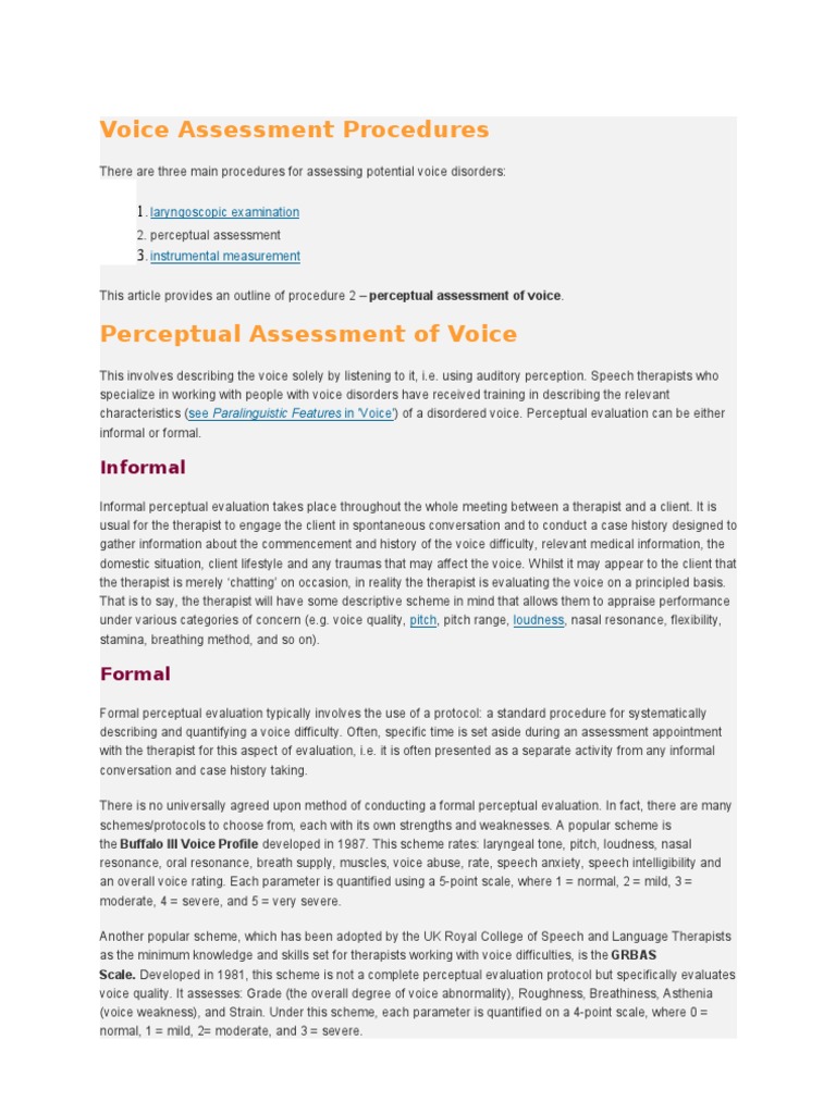 Voice Assessment Procedures | PDF | Electromyography | Pitch (Music)