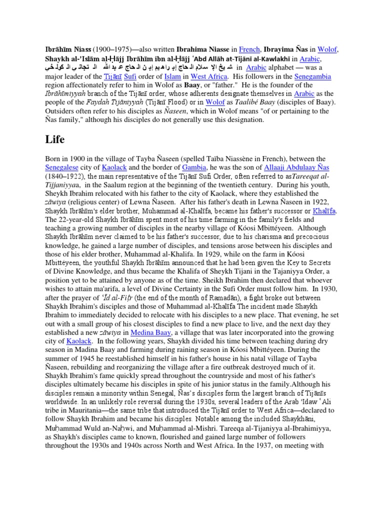 French Wolof Arabic Arabic Tijānī Sufi Islam West Africa Senegambia ...