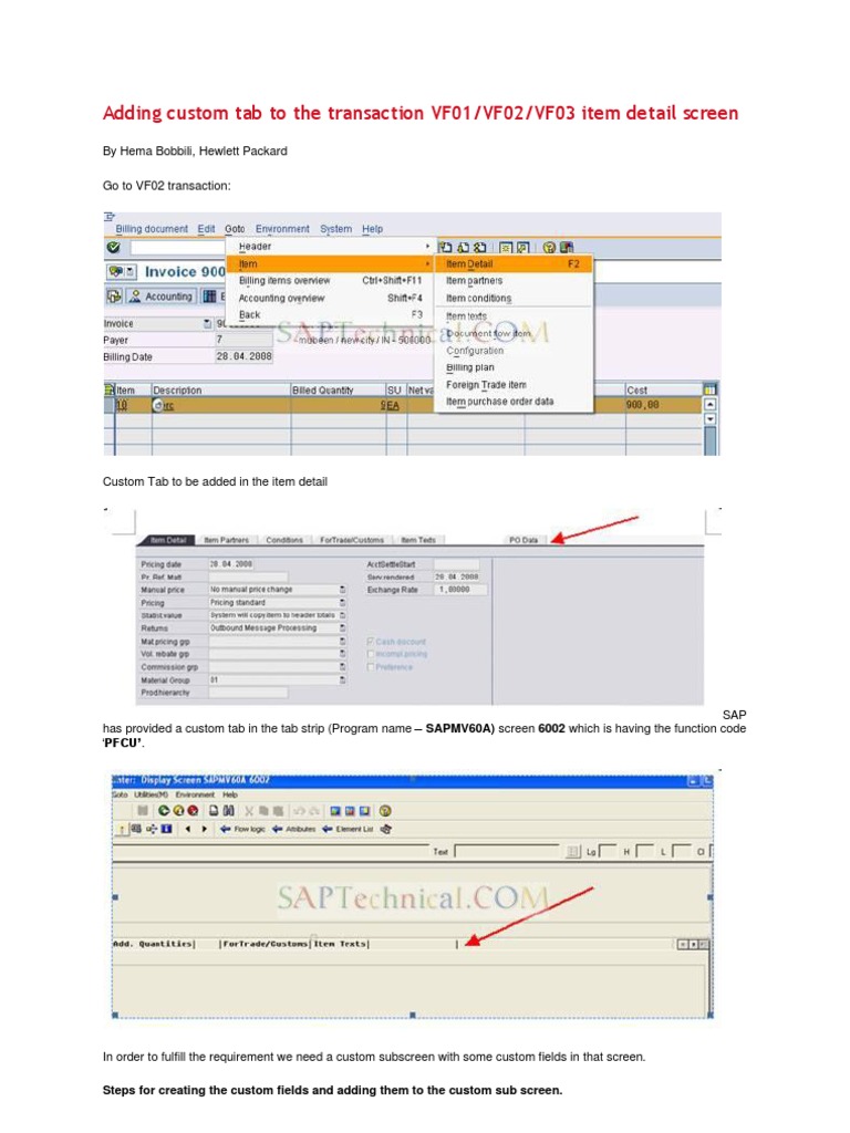 Adding Custom Tab To The Transaction Vf01 Pdf Subroutine Computer Data