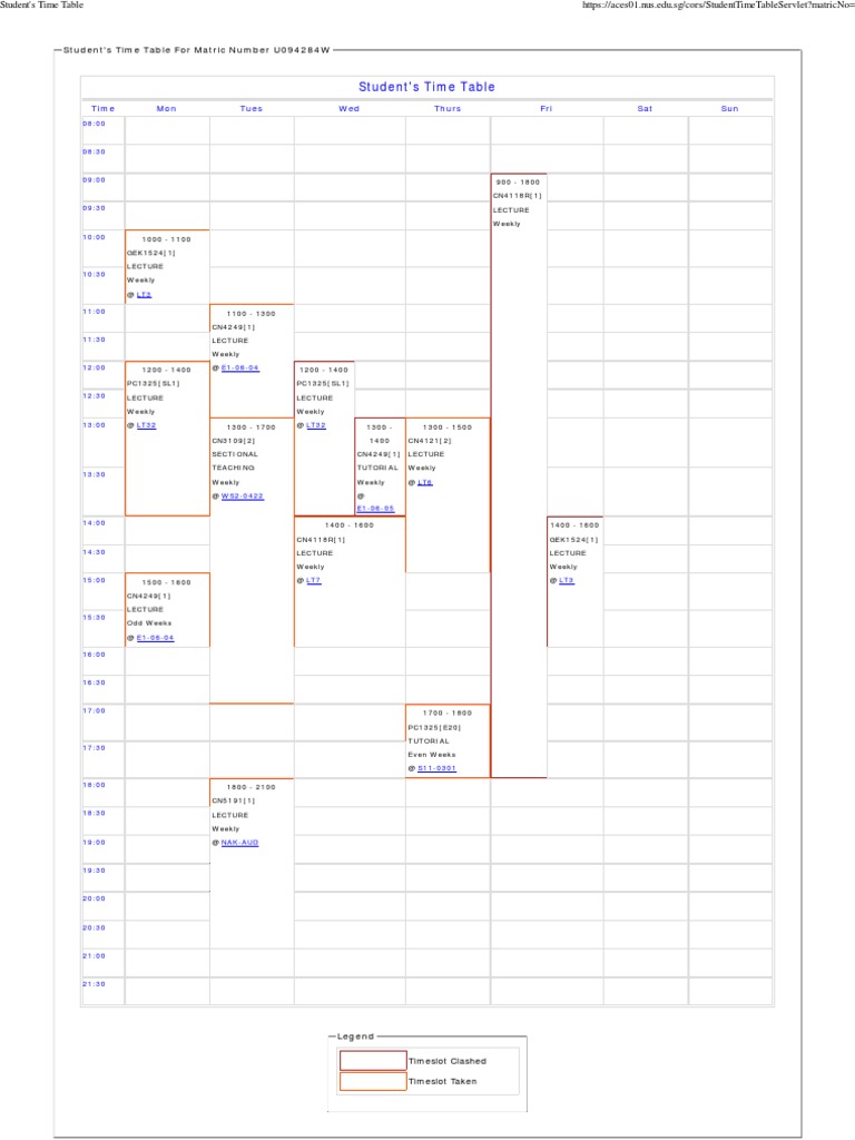 Student's Time Table PDF | PDF
