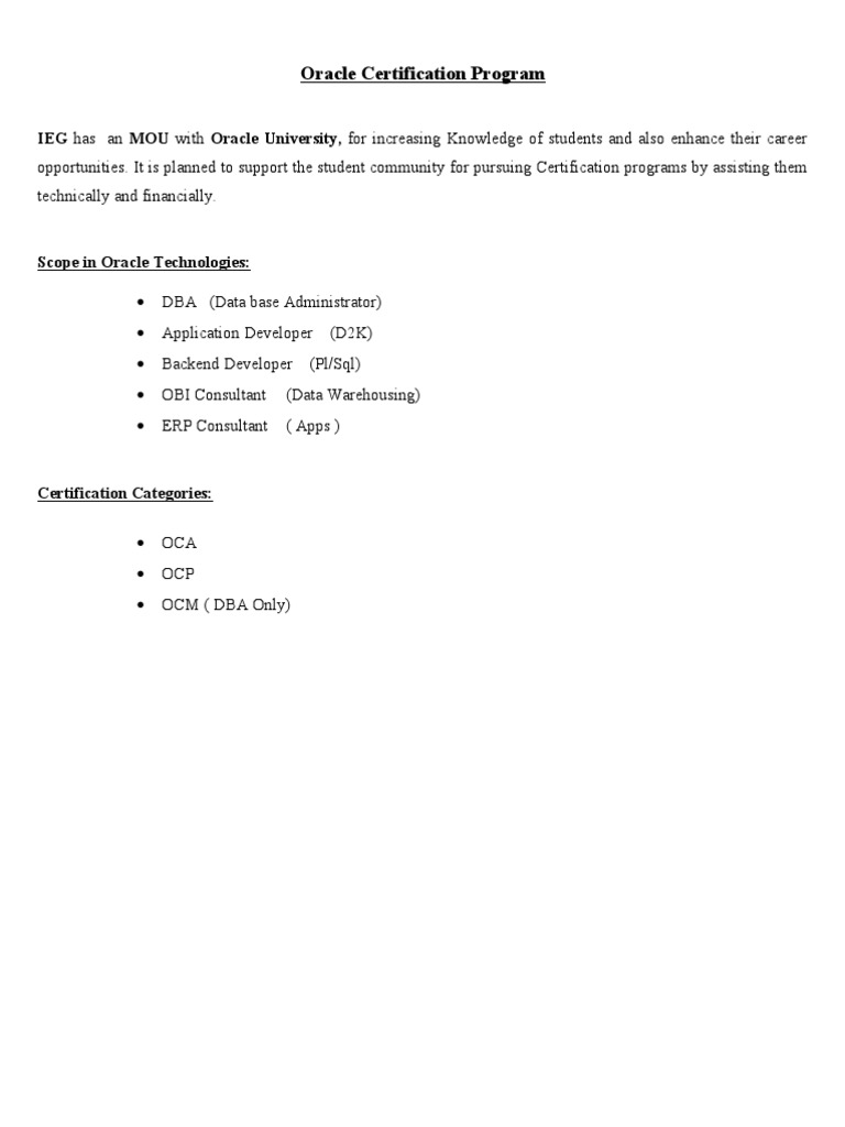 Oracle Certification Paths | PDF