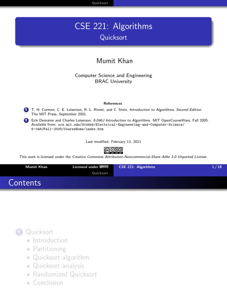 Algo Quicksort PDF | PDF | Computer Science | Algorithms And Data Structures