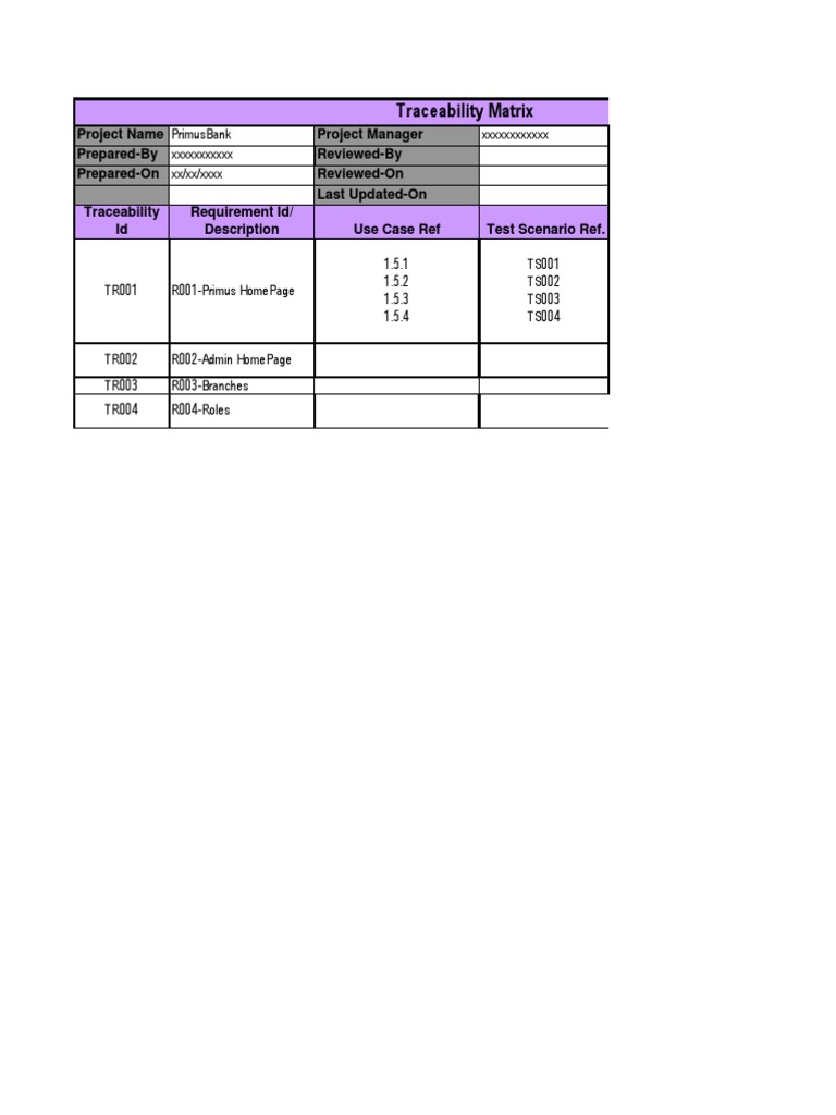 Tracability Matrix Template v1.0 | PDF | Technology & Engineering