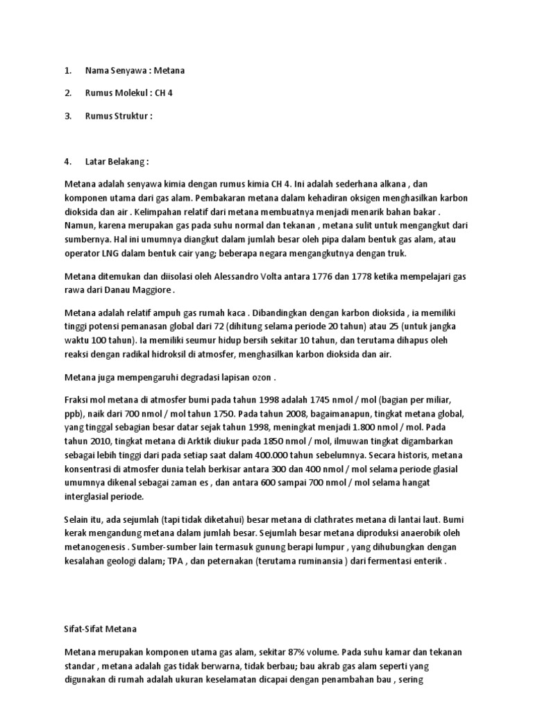 Metana: Sifat, Penggunaan, dan Dampak Lingkungan | PDF