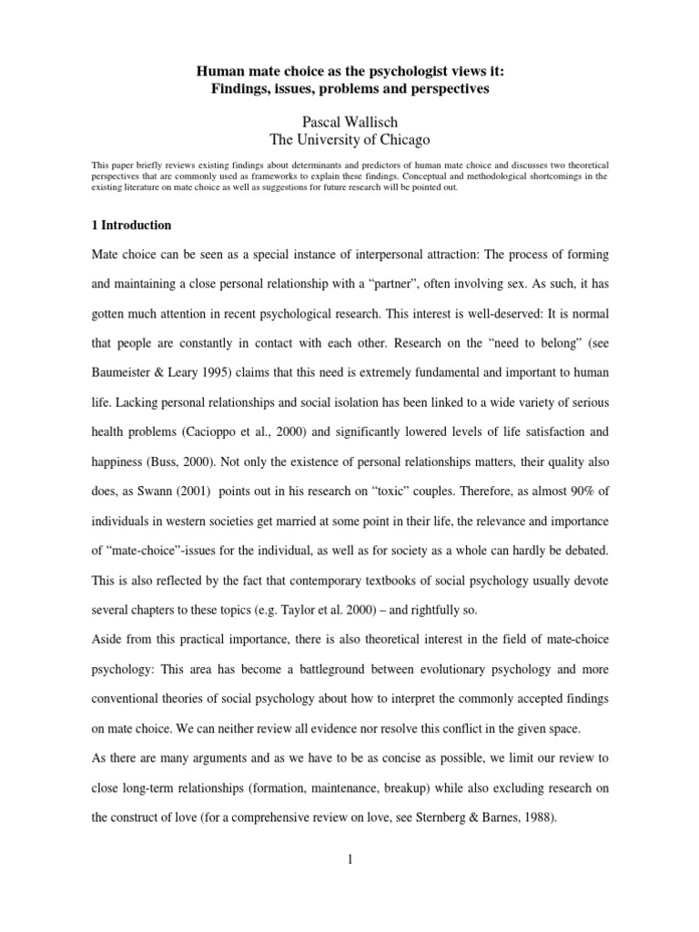 Human Mate Choice As The Psychologist Views It | PDF | Physical ...