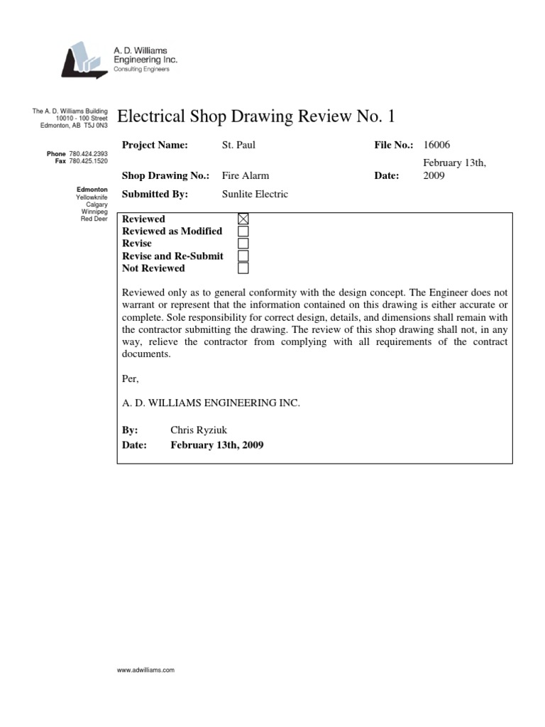 Electrical Shop Drawing Review No. 1: Project Name: File No. | PDF