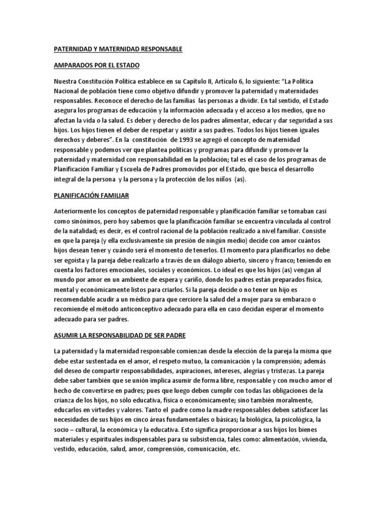 Paternidad y Maternidad Responsable | PDF | Amor | Familia