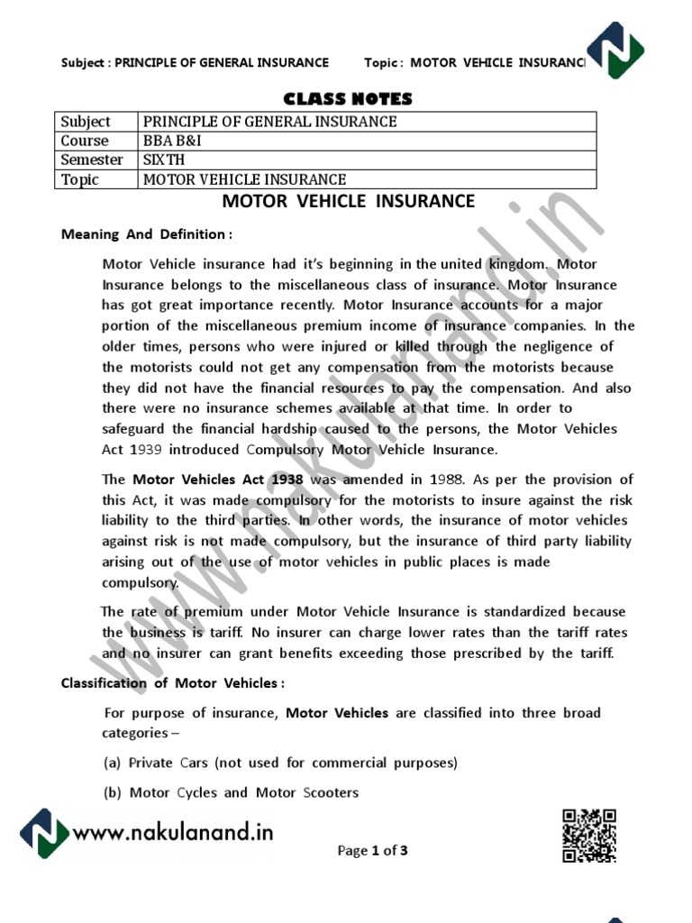 Motor Vehicle Insurance: Class Notes | PDF | Vehicle Insurance ...