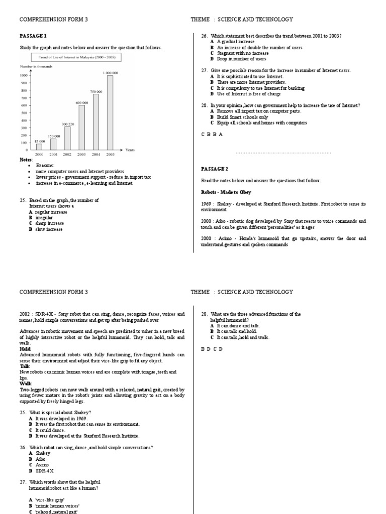 Comprehension Form 3 Theme: Science and Technology | PDF | Robot | Robotics