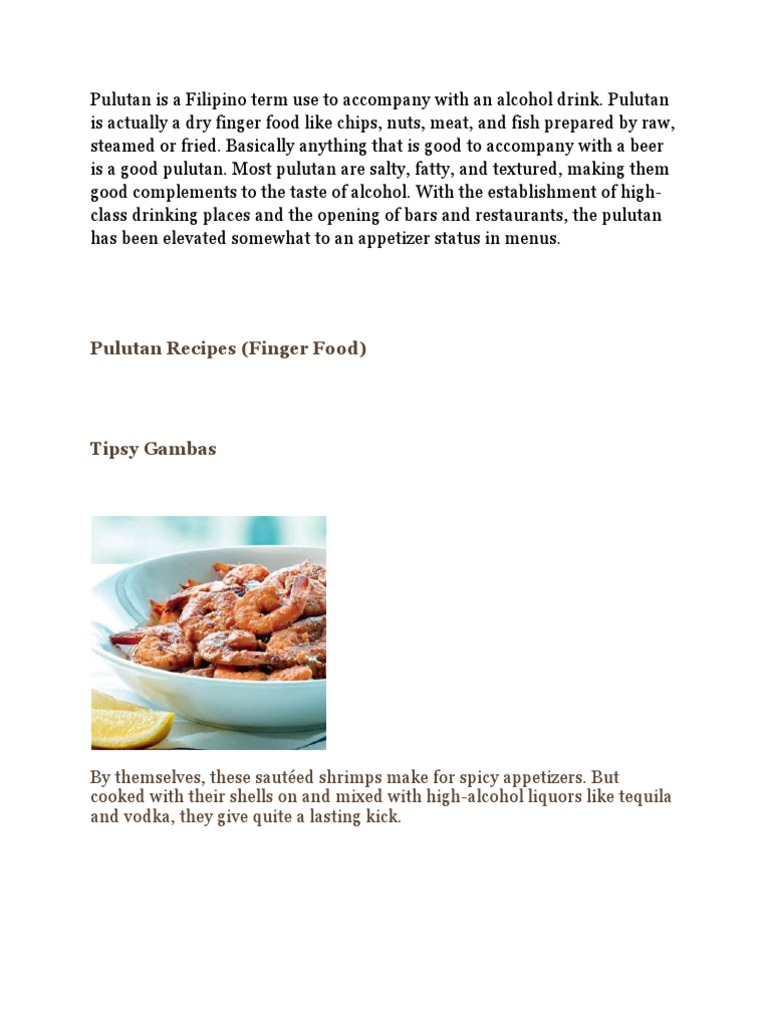 Pulutan Recipes | PDF | Philippine Cuisine | Hot Sauce