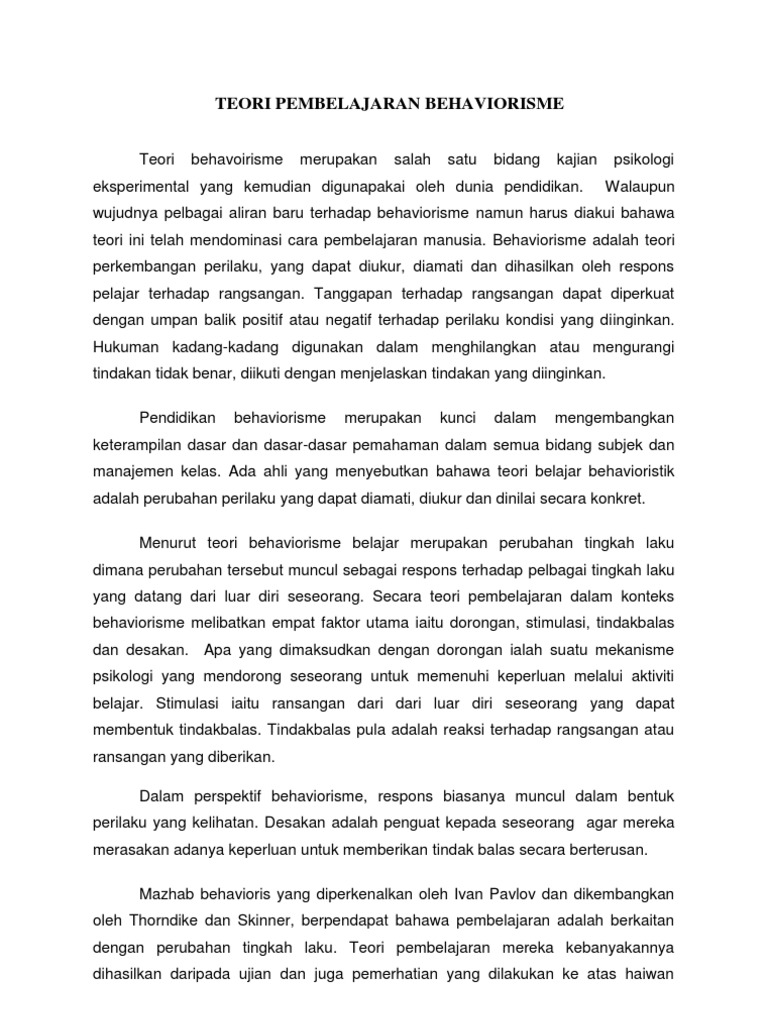 Sejarah Teori Pembelajaran Behaviorisme | PDF