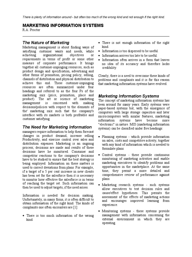 Marketing Information Systems | PDF | Marketing Research | Marketing