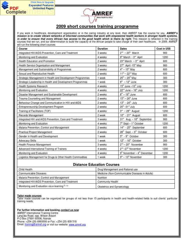 AMREF 2009 Short Courses Overview | PDF | Prevention Of Hiv/Aids ...