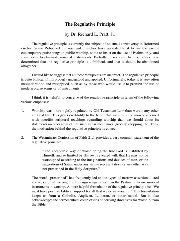 Regulative Principle of Worship | PDF | Worship | Calvinism