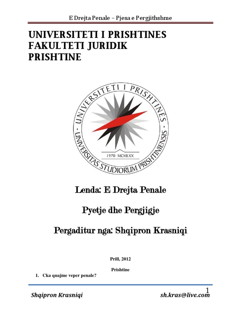 E Drejta Penale - Pjesa e Pergjithshme - Pyetje Dhe Pergjigje | PDF