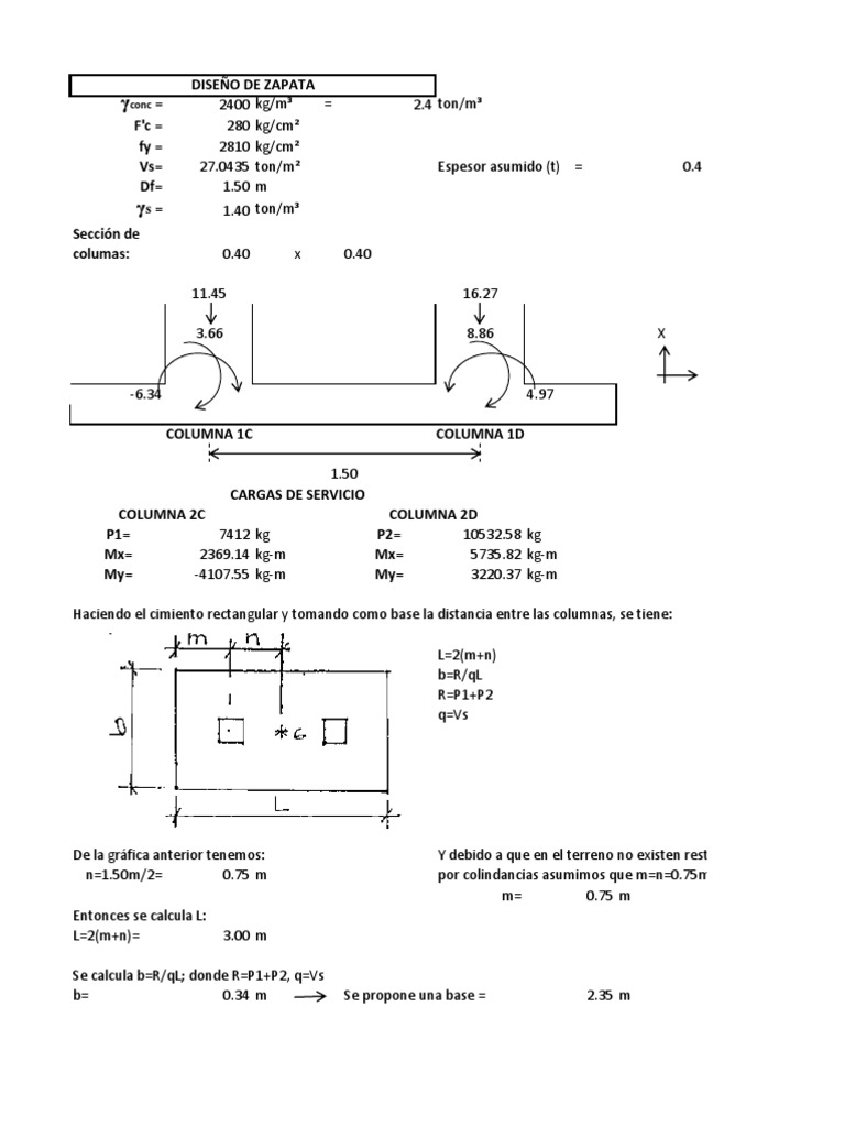 Diseño de Zapata Combinada Eje 1 | PDF | Fundación (Ingeniería ...