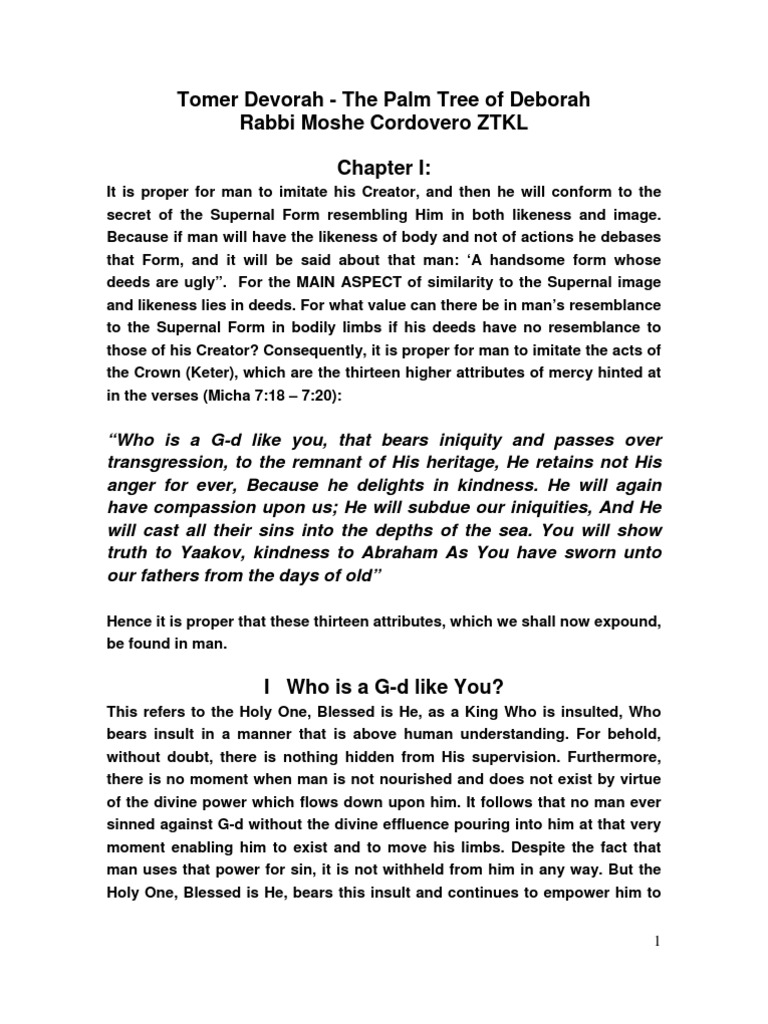 Rabbi Moshe Cordovero - Tomer Devorah, The Palm Tree of Deborah ...