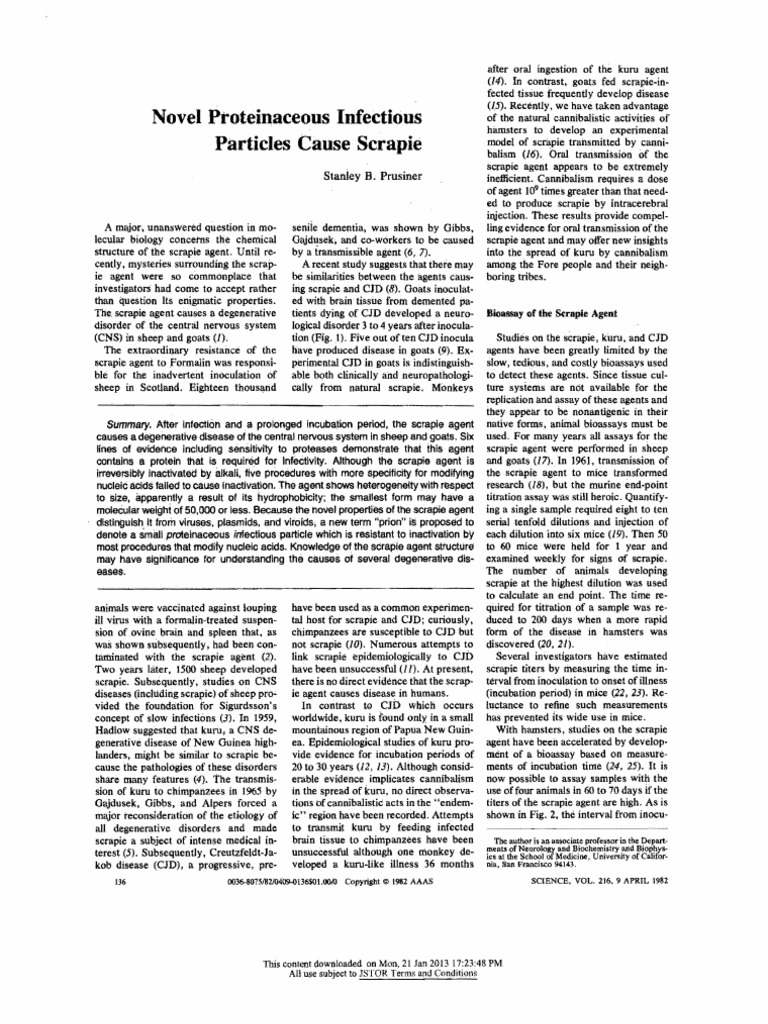 Novel Proteinaceous Infectious Particles Cause Scrapie | PDF | Virus ...