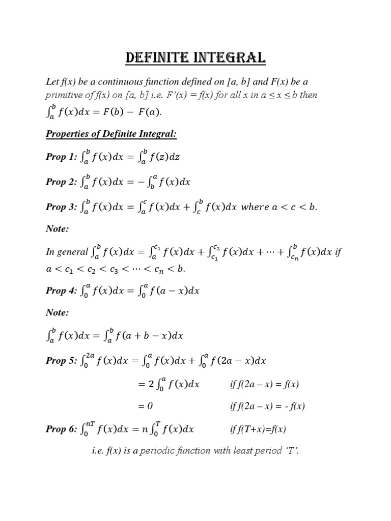 Properties and Applications of Definite Integrals | PDF | Teaching ...