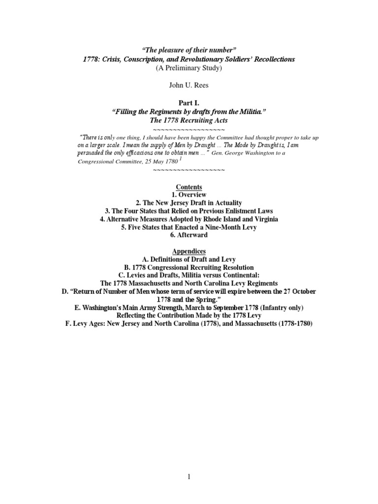 (First Part) “The pleasure of their number”1778: Crisis, Conscription ...