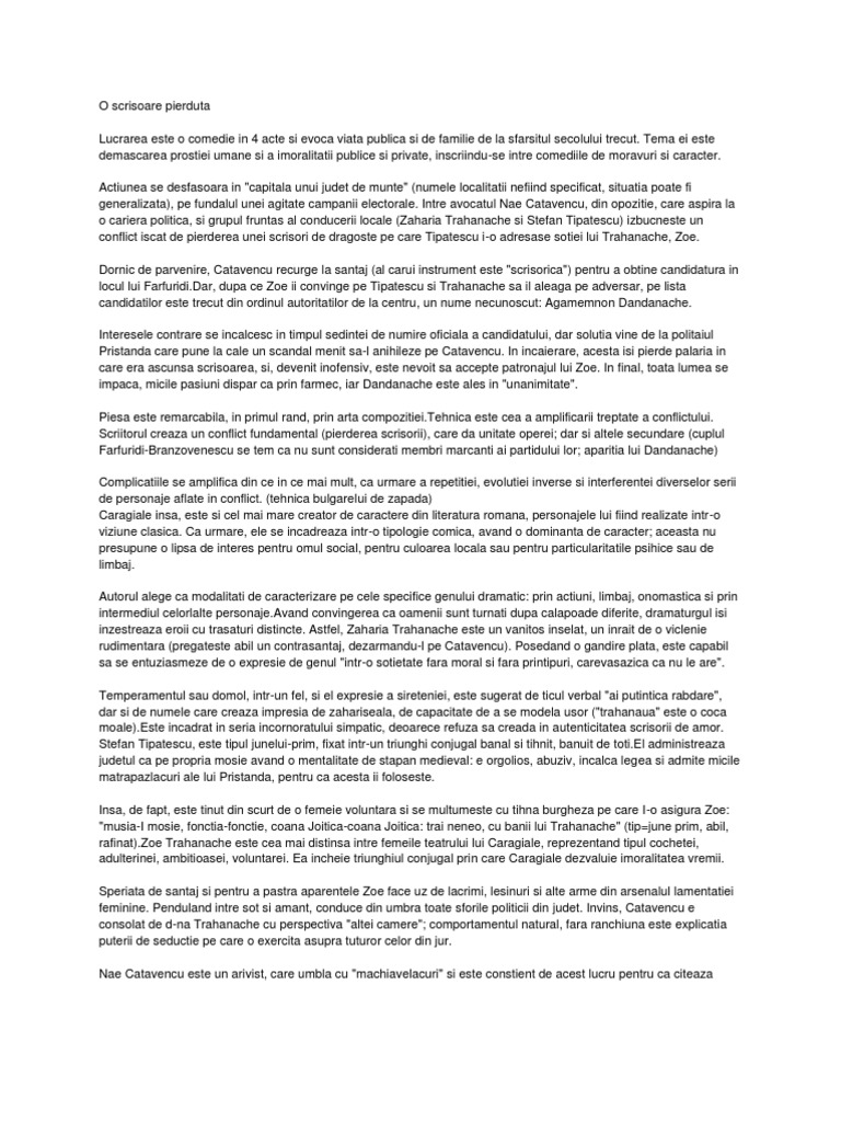 Rezumat o Scrisoare Pierduta | PDF