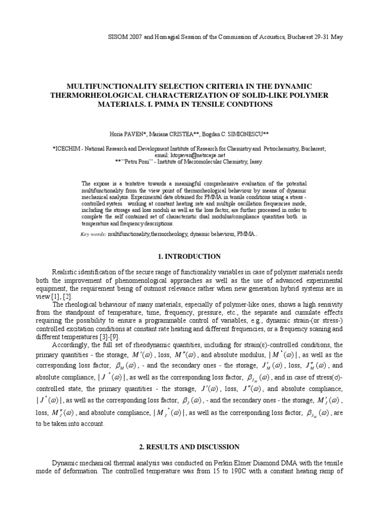 Multifunctionality Selection Criteria in The Dynamic Thermorheological Characterization of Solid ...