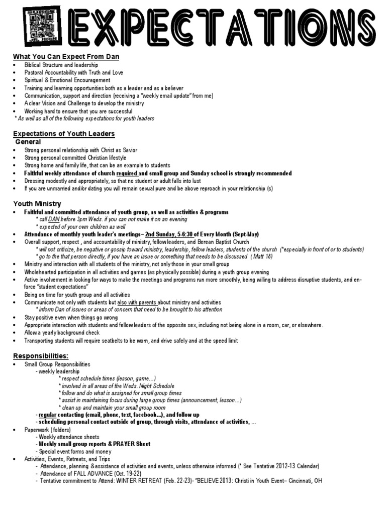 Leader Expectations | PDF | Protestant Youth Ministry | Leadership