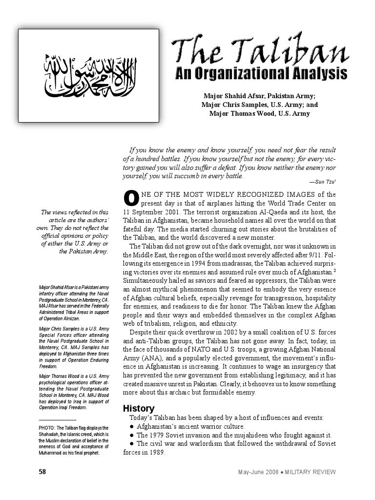 MILREVIEW Taliban Organizational Analysis | PDF | Taliban | Pashtuns