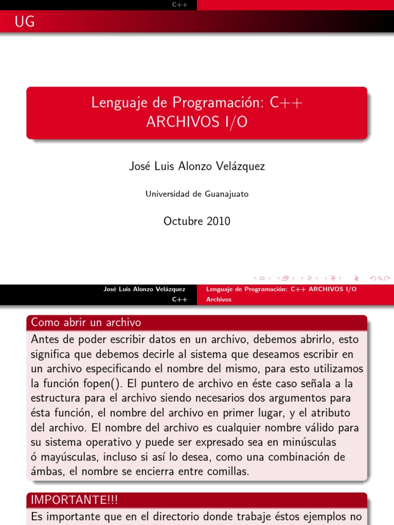 Manipulacion de Archivos en C++ | PDF | C ++ | Puntero (Programación de ...