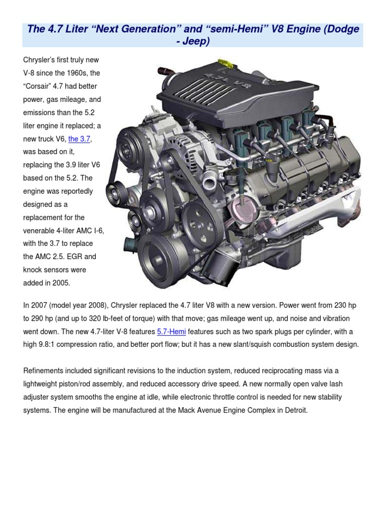 Dodge Jeep 4.7L V8 | PDF | Internal Combustion Engine | V8 Engine