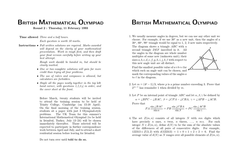 British Mathematical Olympiad 2 | PDF | Triangle | Angle