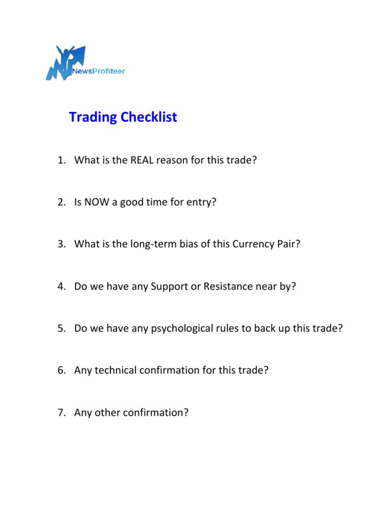 Trading Entry Checklist Template | PDF