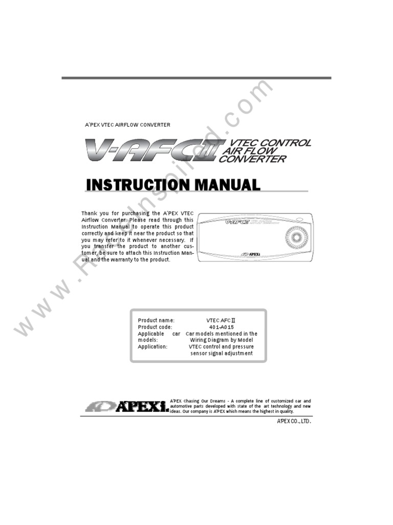 Apexi V-Afc II Manual | Download Free PDF | Throttle | Engine Technology