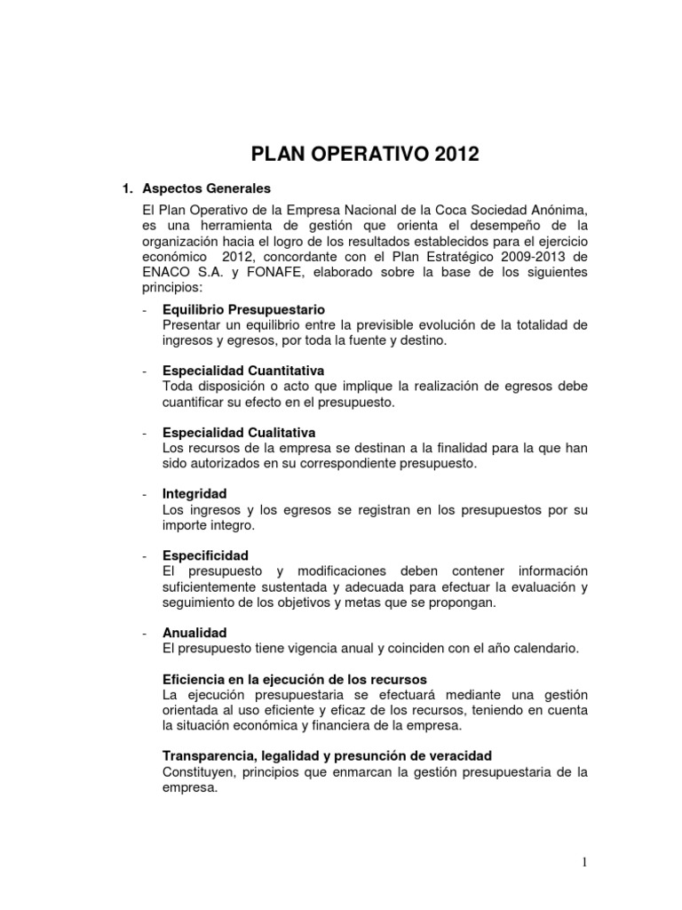 Ejemplo de Plan Operativo | PDF | Presupuesto | Responsabilidad social ...