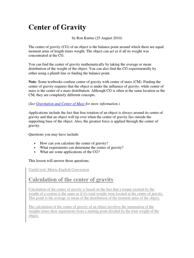 Center of Gravity | PDF | Center Of Mass | Gravity