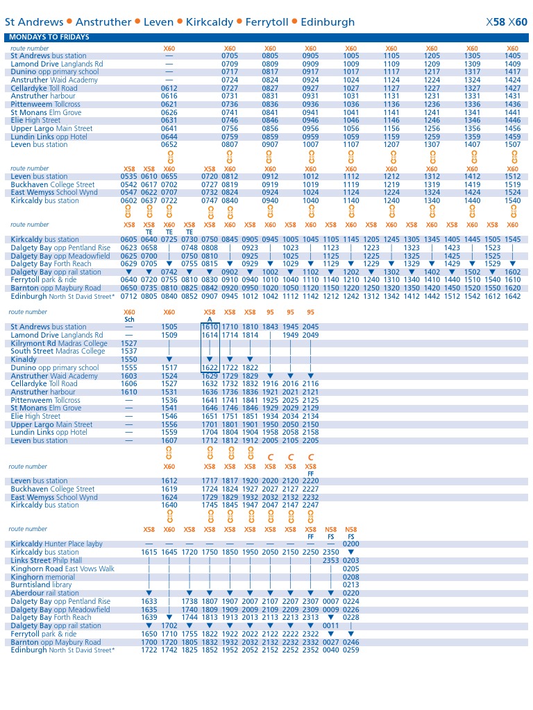 X58 X60 Timetable Scotland | PDF | Bus | Land Transport