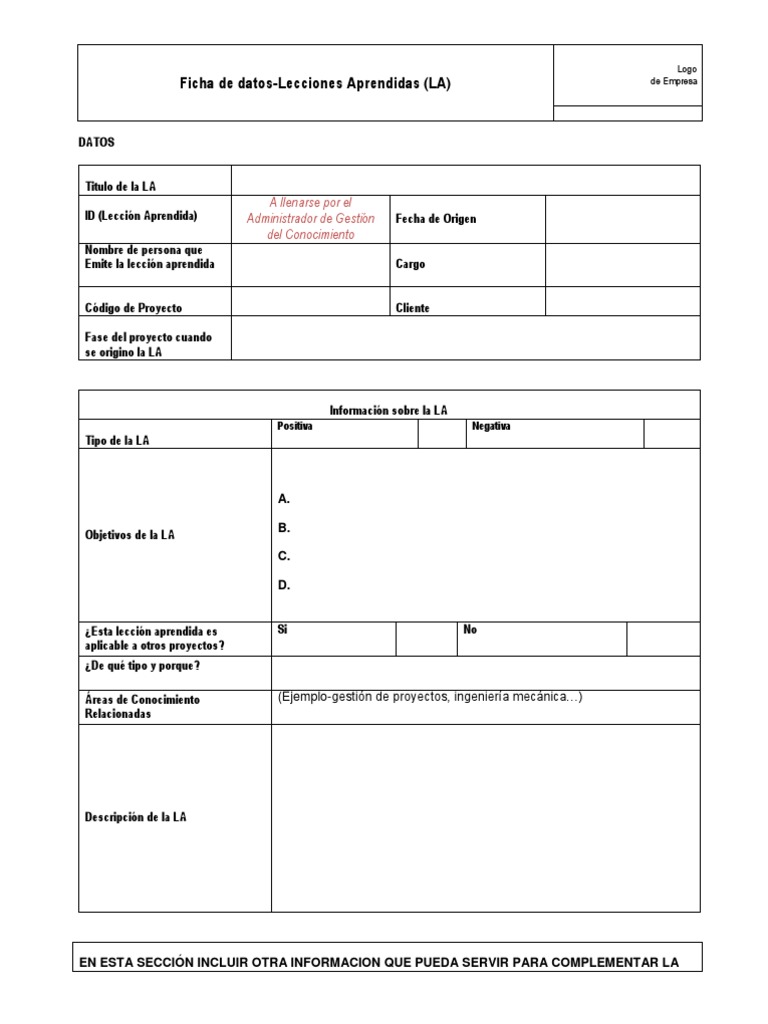 Formato para Registrar Lecciones Aprendidas | PDF