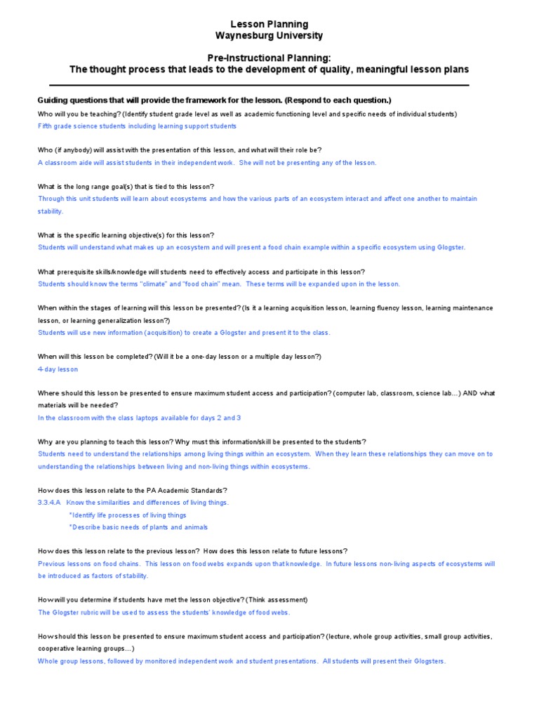 Food Web Lesson Plan | PDF | Lesson Plan | Food Web