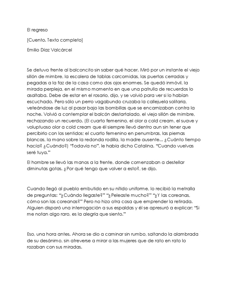 El Regreso - Emilio Diaz Valcarcel | PDF
