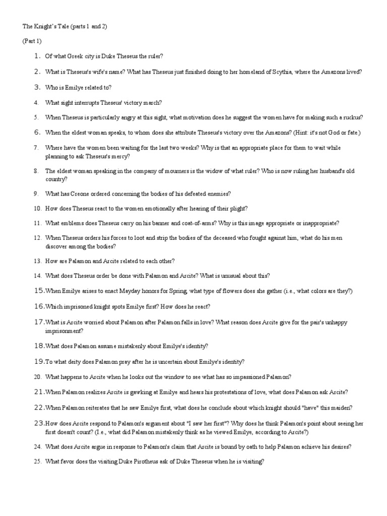 The Knight's Tale Questions