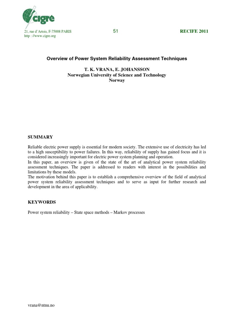 Overview of Power System Reliability Assessment Techniques | PDF | Markov Chain | Reliability ...