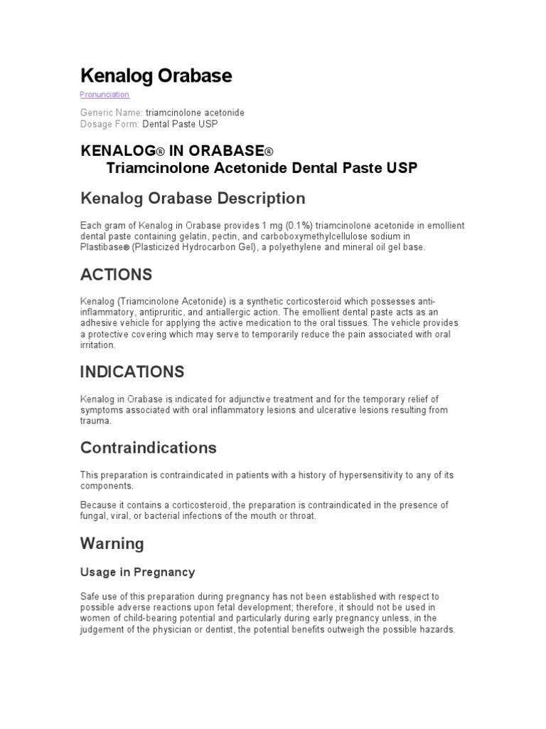 Mouth Paste-Kenalog Orabase | PDF | Corticosteroid | Topical Medication