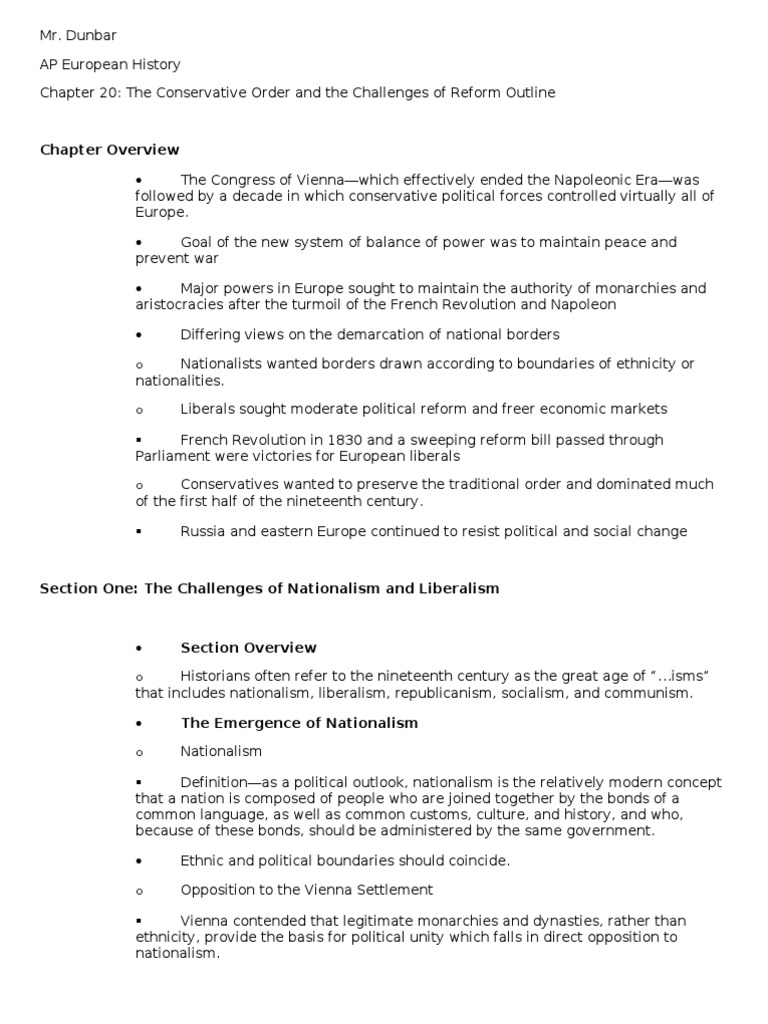 The Conservative Order Post-1815 | PDF | Liberalism | Nationalism