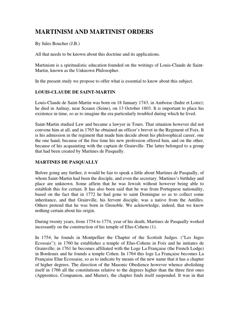 Jules Boucher Martinism and Martinist Orders PDF | PDF